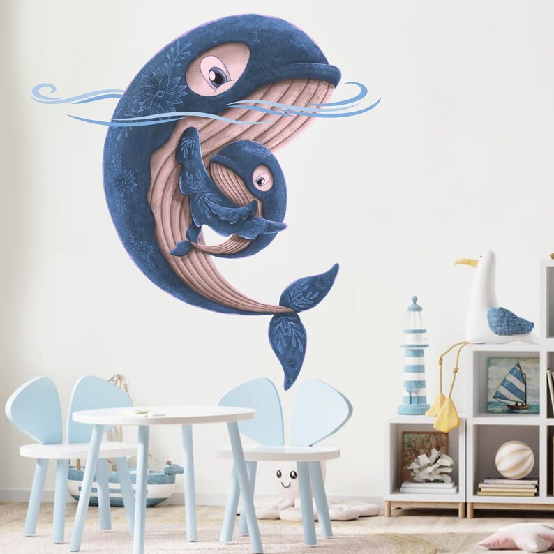 Watercolor Whale Wall Decal Ocean Wall Sticker Blue Whale Wallpaper ...