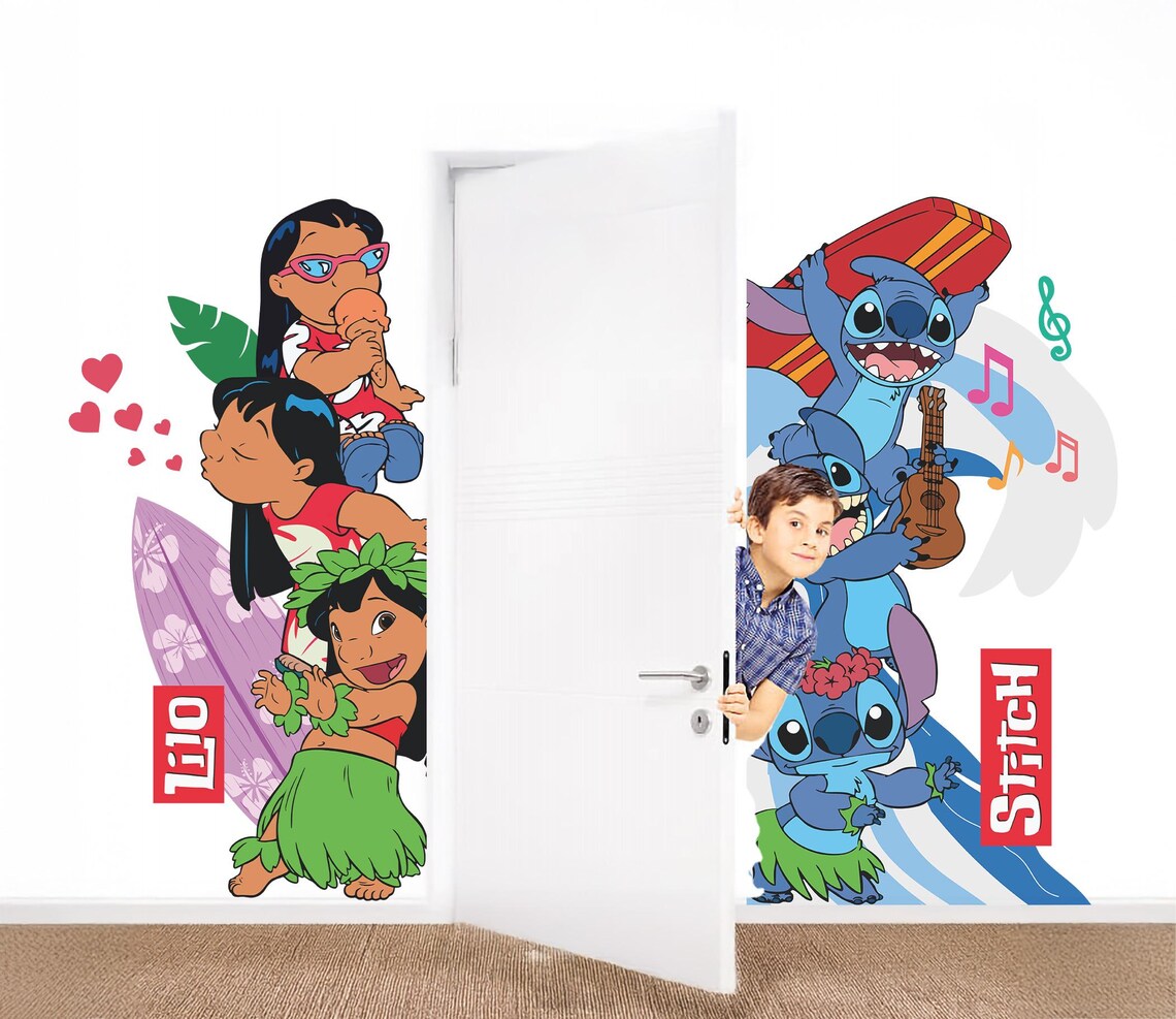 Lilo Wall Art Stitch Wall Decal Lilo Surfing Wallpaper Cartoon Wall ...