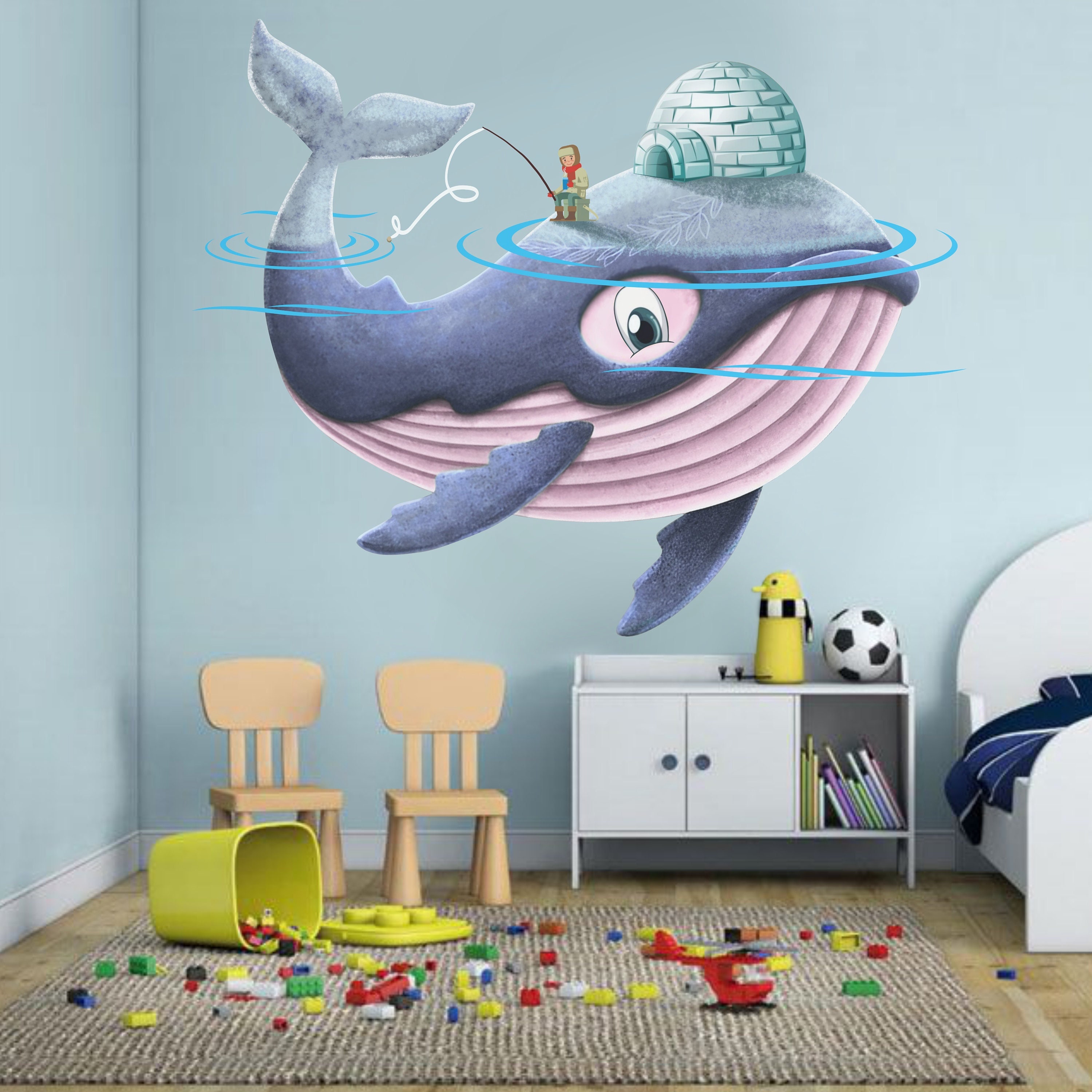 Kids Whale Wall Decal Watercolor Ocean Wall Sticker Igloo Wall Decal ...
