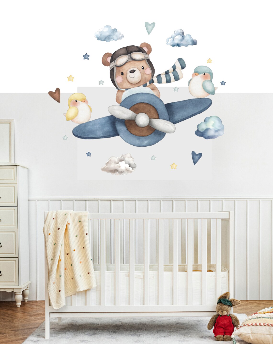 Free Shipping Teddy Bear Wall Decal Watercolor Bear Wall Art Airplane ...