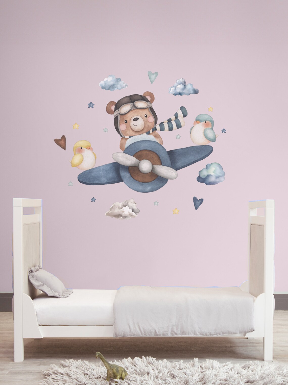 Free Shipping Teddy Bear Wall Decal Watercolor Bear Wall Art Airplane ...