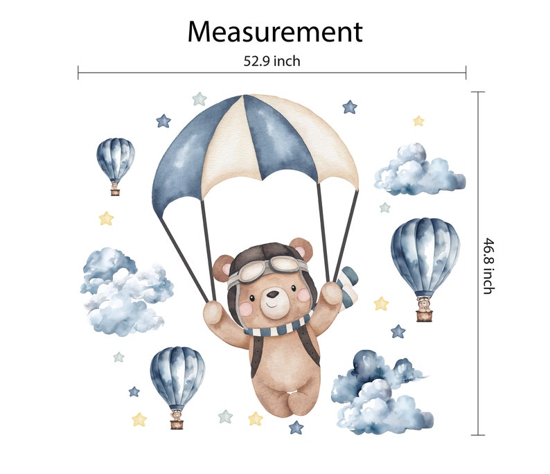 Free Shipping Parachute Teddy Bear Wall Decal Watercolor Parachute Bear ...