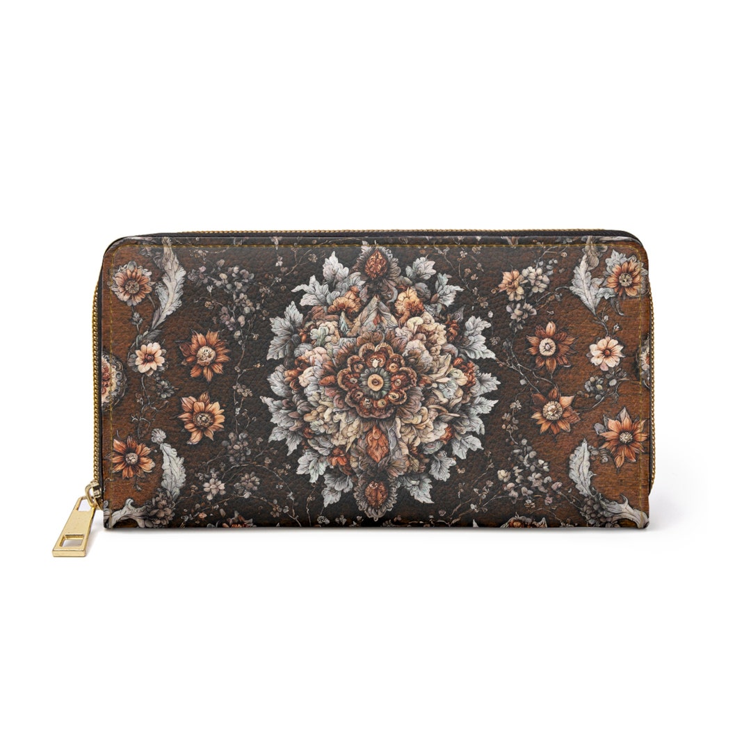 Persian Rug Inspired Print Zipper Wallet. Brown Wallet. Womans Wallet ...