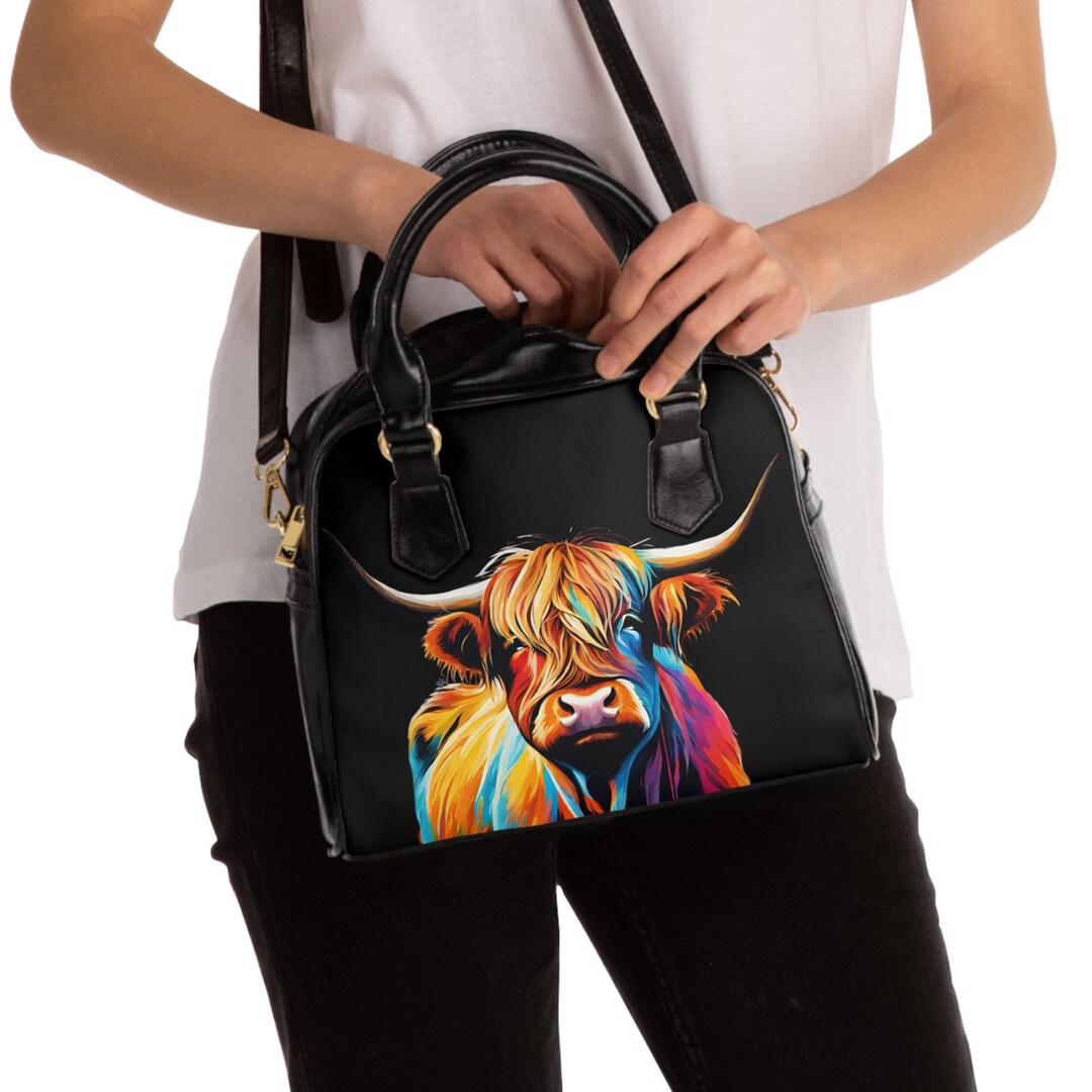 Highland Cow Purse. Black Purse. Graffiti Inspired Print Purse. Small ...