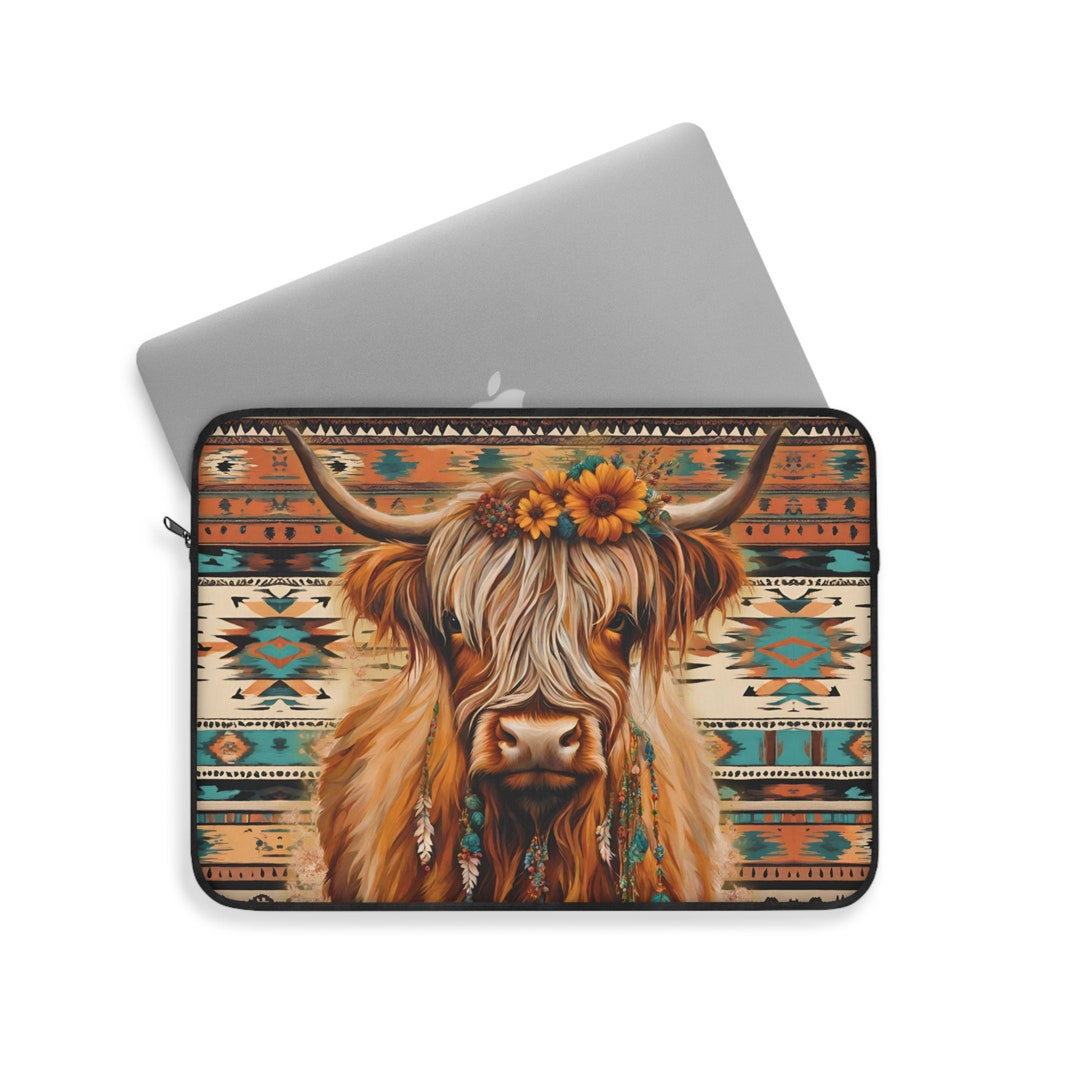Highland Cow Print Laptop Sleeve. Southwest Print. Boho Print. Cool ...
