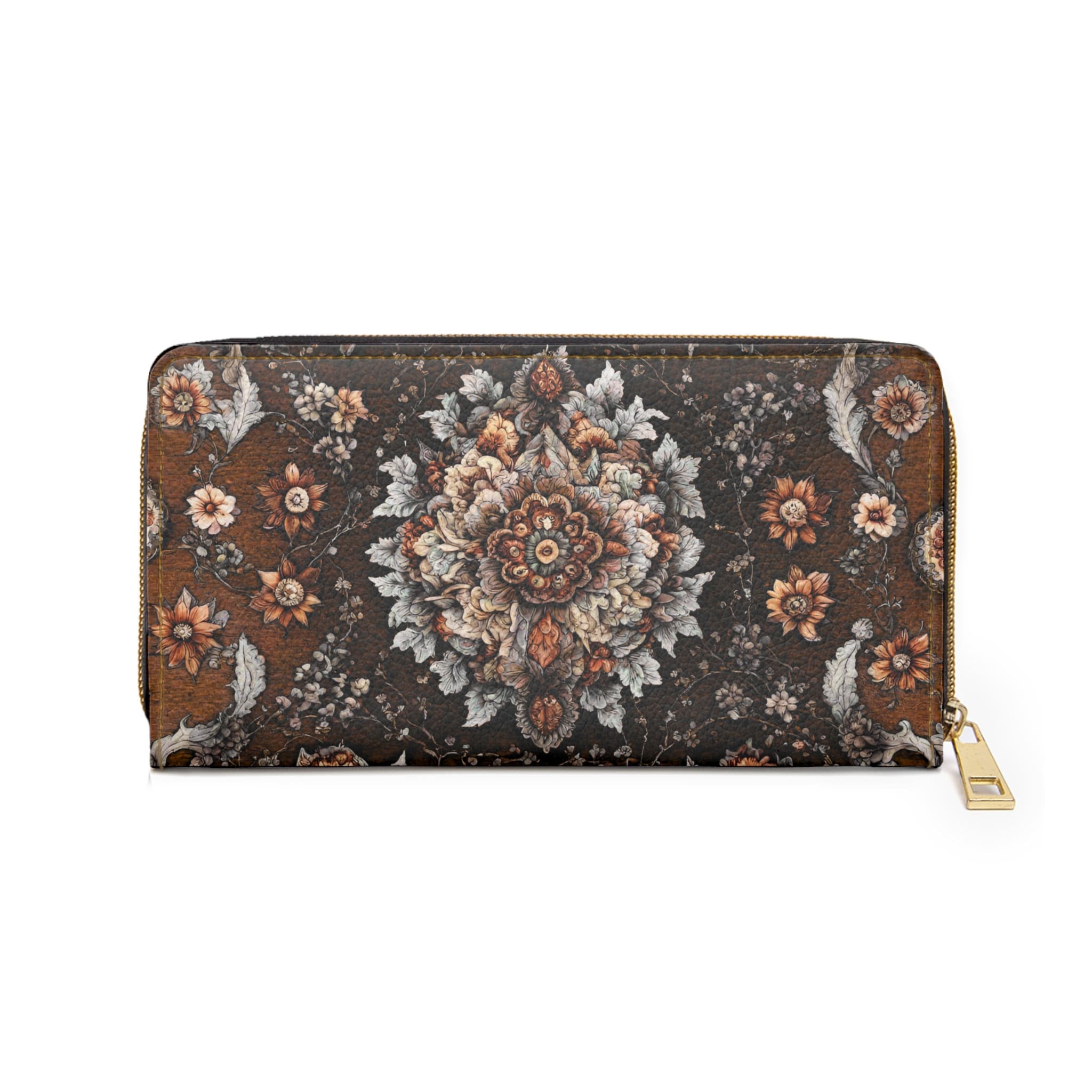 Persian Rug Inspired Print Zipper Wallet. Brown Wallet. Womans Wallet ...