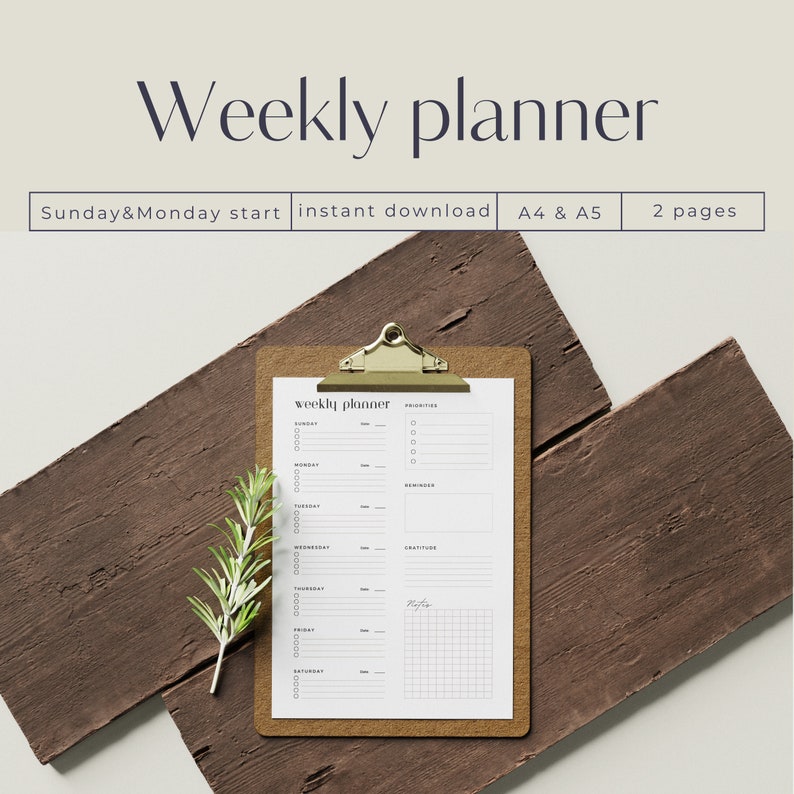 Weekly Planner Printable to Do List, Minimal Weekly Schedule, Weekly ...