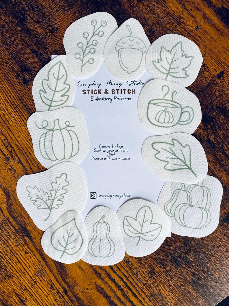Fall Embroidery Stickers: Stick and Stitch Patterns - Washable Designs ...