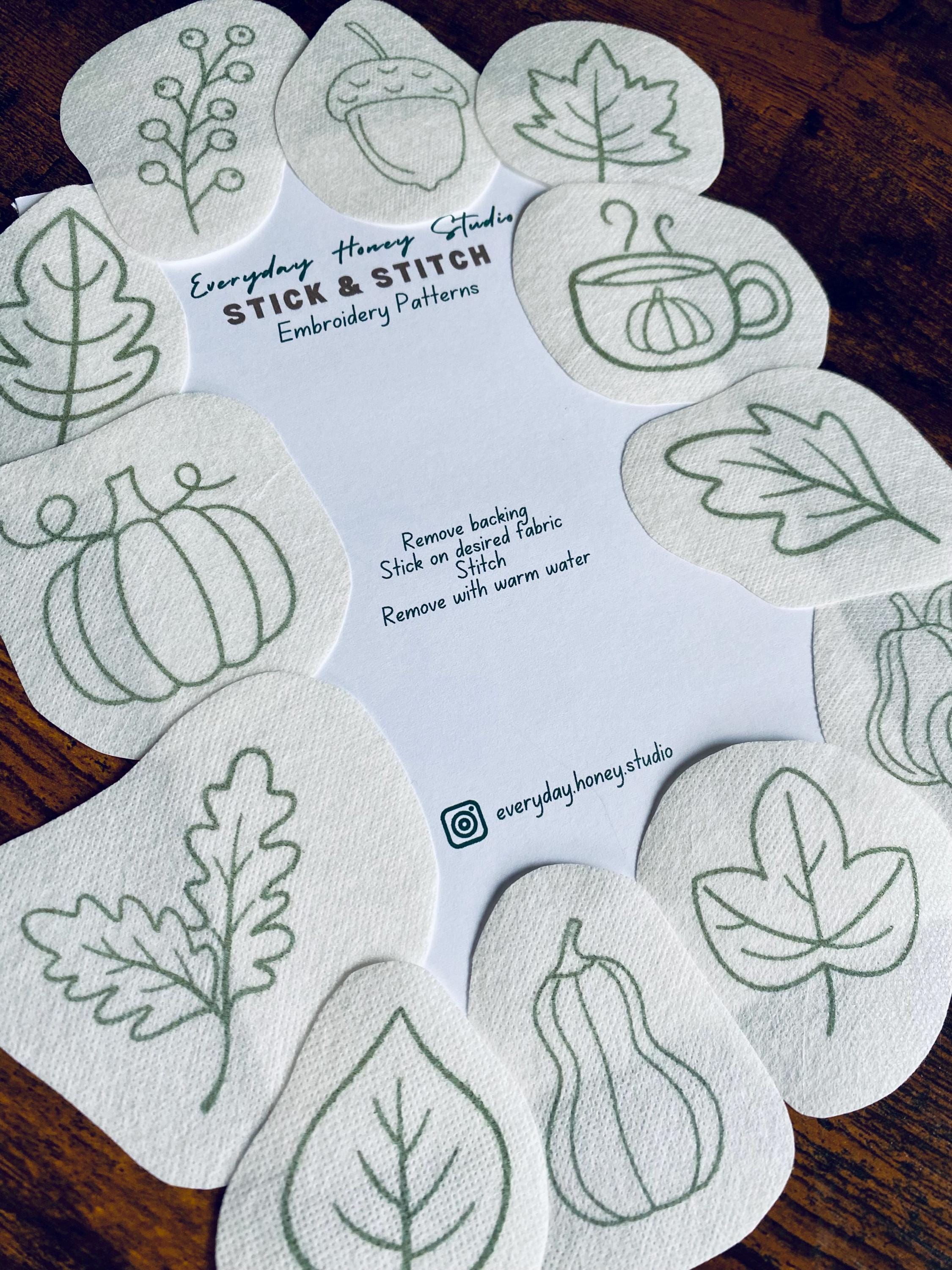 Fall Embroidery Stickers: Stick and Stitch Patterns - Washable Designs ...