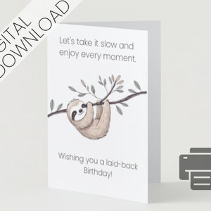 Sloth Printable Birthday Card - Cute Hanging Sloth Illustration ...
