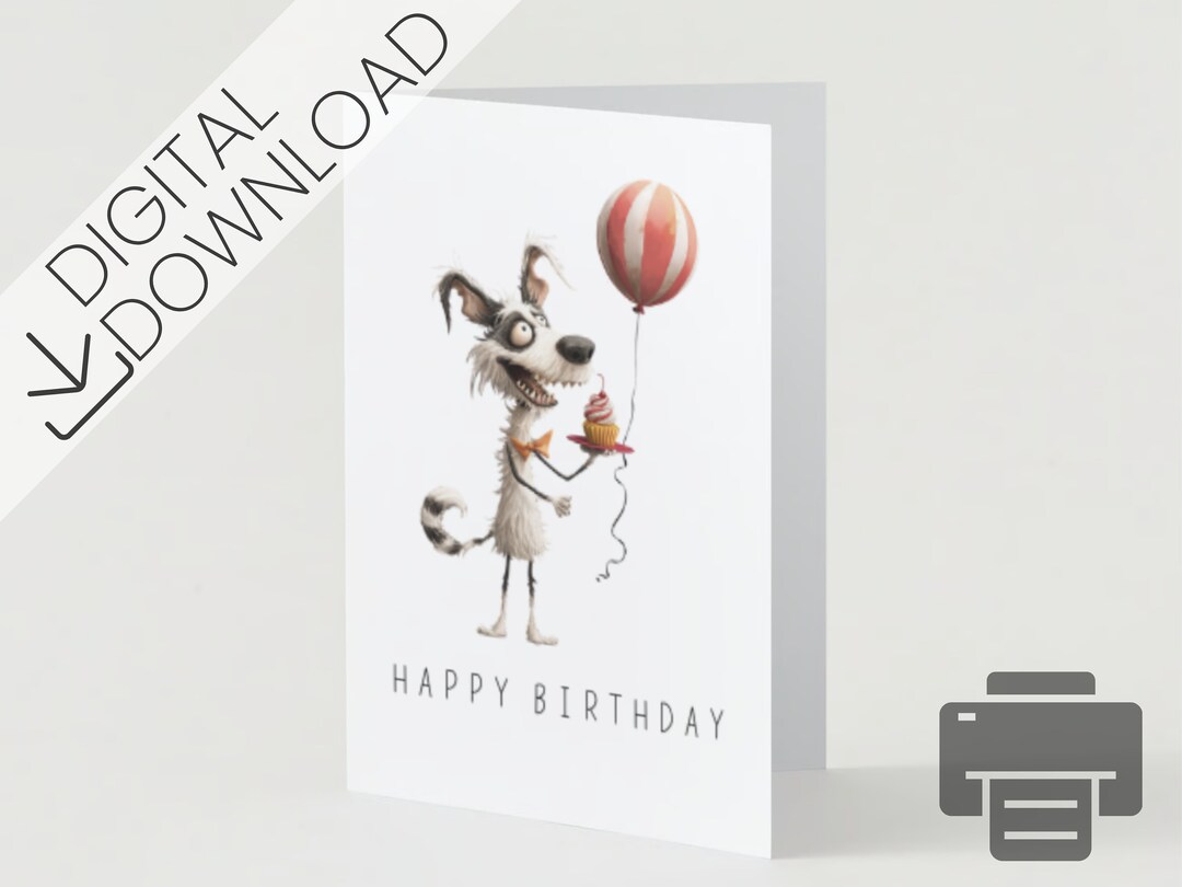 Funny Dog Birthday Card | Printable Happy Birthday Card | Digital ...