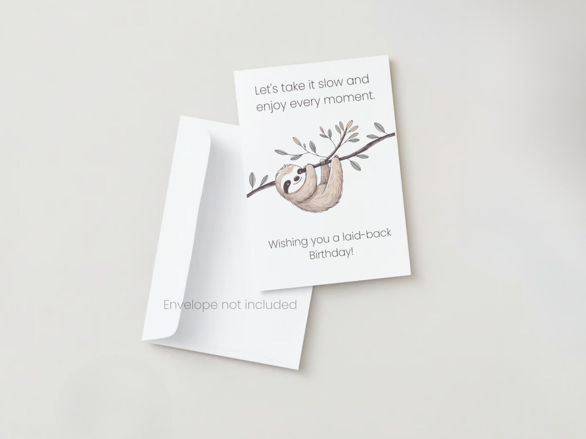 Sloth Printable Birthday Card - Cute Hanging Sloth Illustration ...