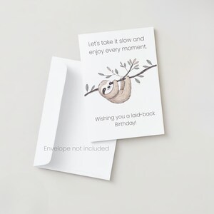 Sloth Printable Birthday Card - Cute Hanging Sloth Illustration ...