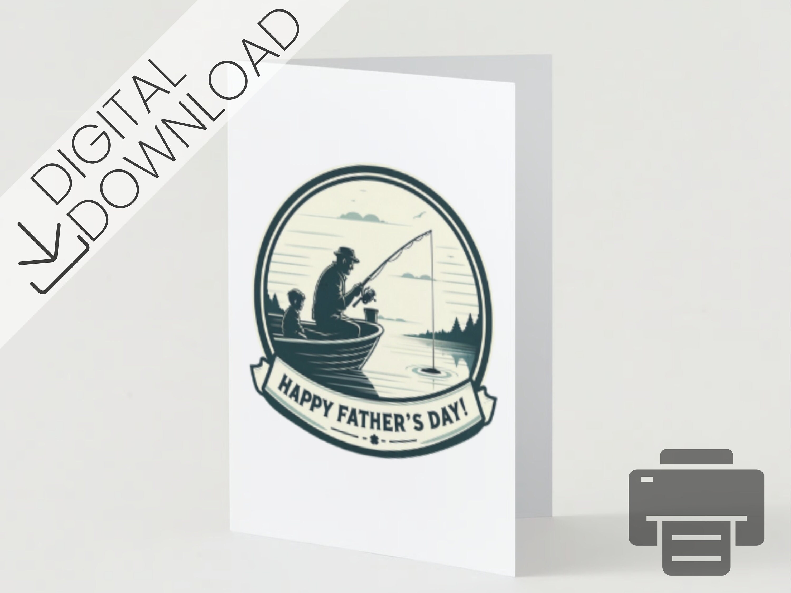 Happy Father's Day Fishing - Digital Downloadable Greeting Card, Lake ...
