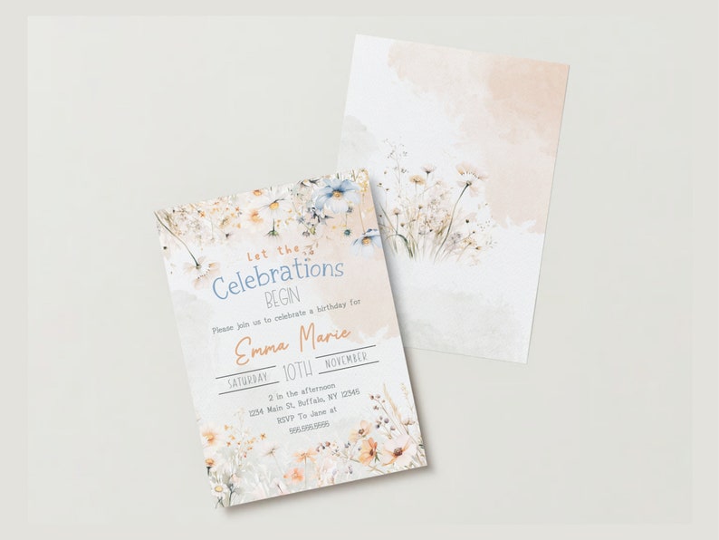 Floral Birthday Party Invitation, Editable Canva Template, Flower Theme ...