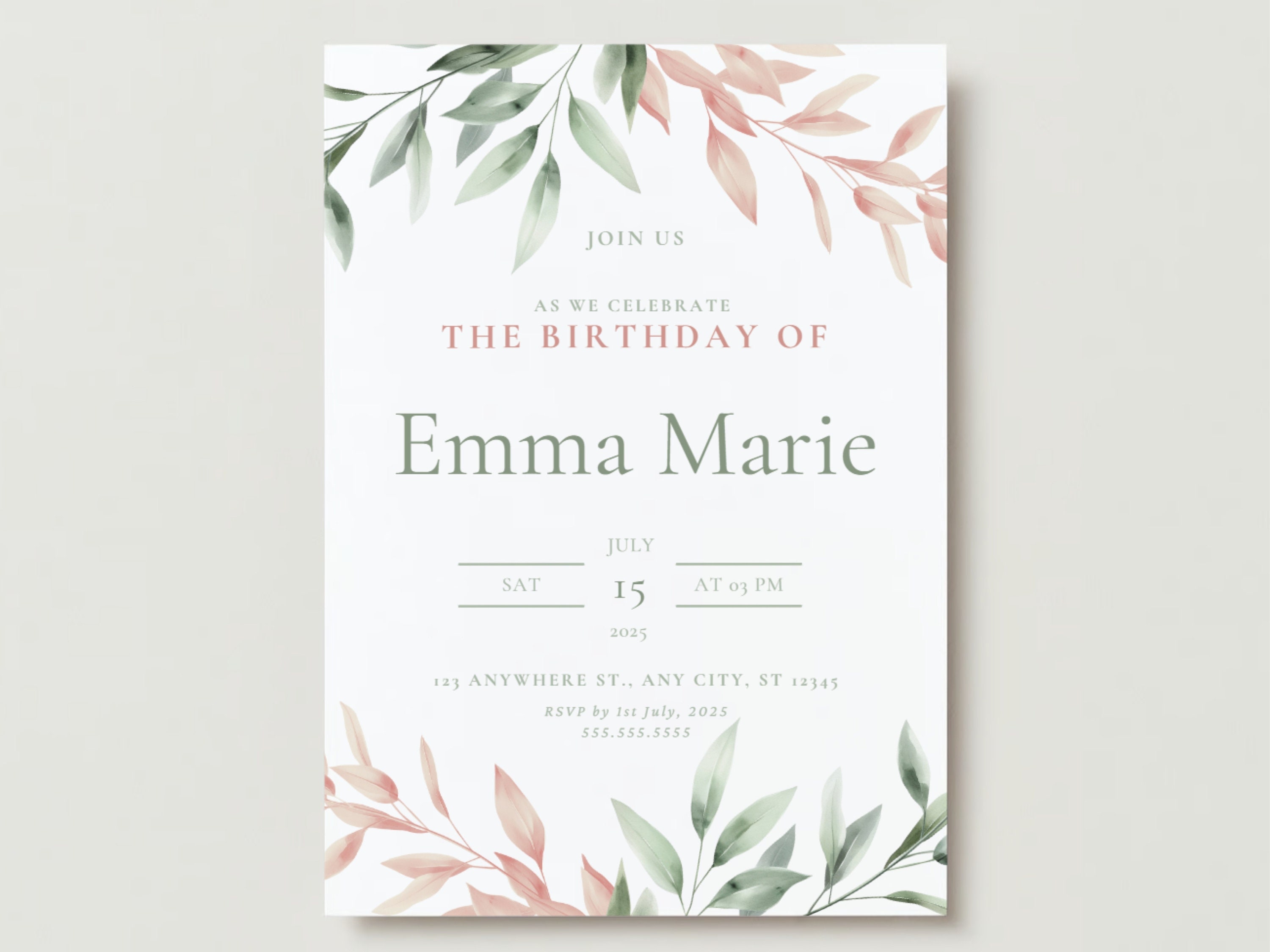 Editable Birthday Invitation Template | Elegant Floral Design | Digital ...
