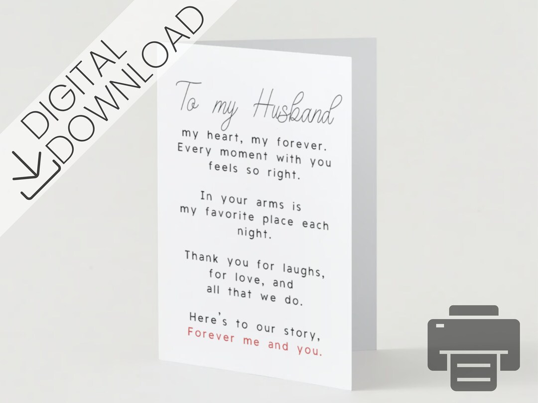 Romantic to My Husband Card, Printable Love Card, Husband Anniversary ...