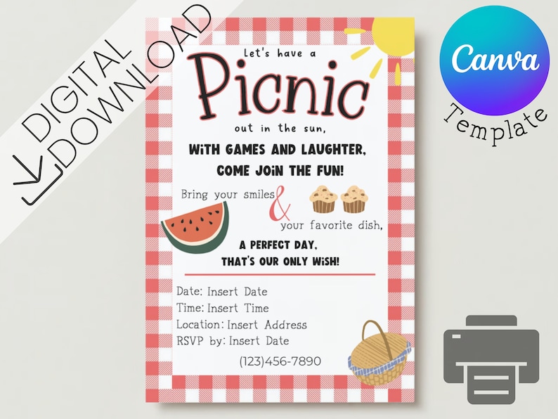 Editable Picnic Invitation Template, Summer Picnic Party Invite ...