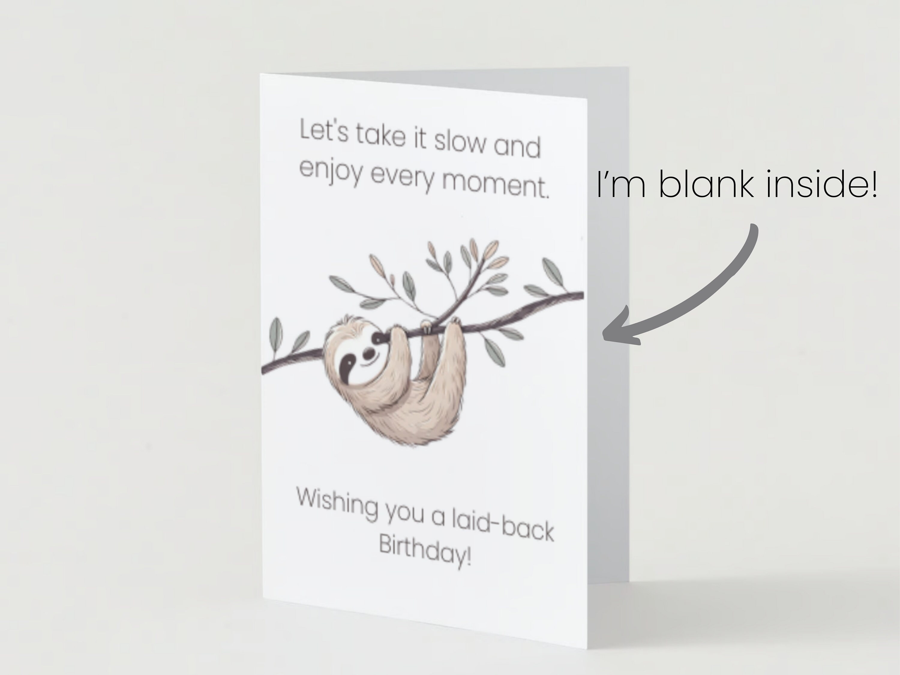 Sloth Printable Birthday Card - Cute Hanging Sloth Illustration ...