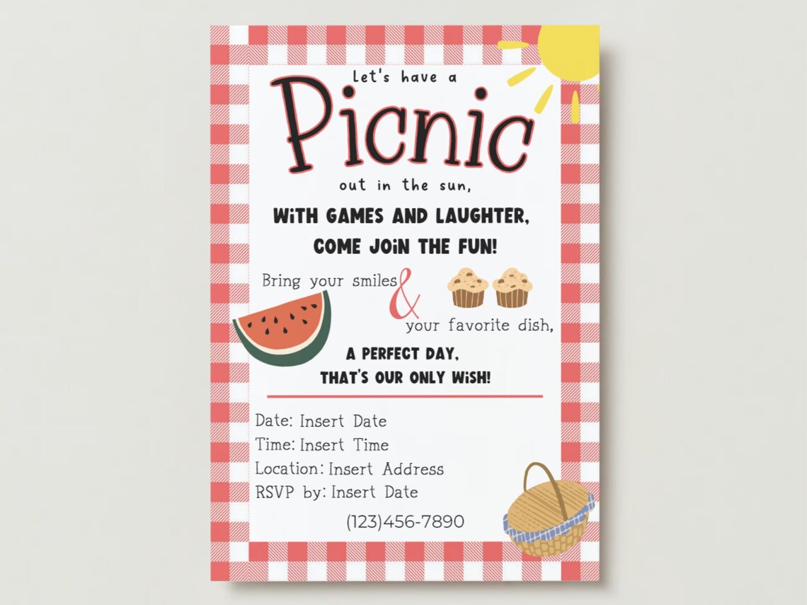 Editable Picnic Invitation Template, Summer Picnic Party Invite ...