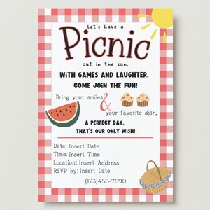 Editable Picnic Invitation Template, Summer Picnic Party Invite ...