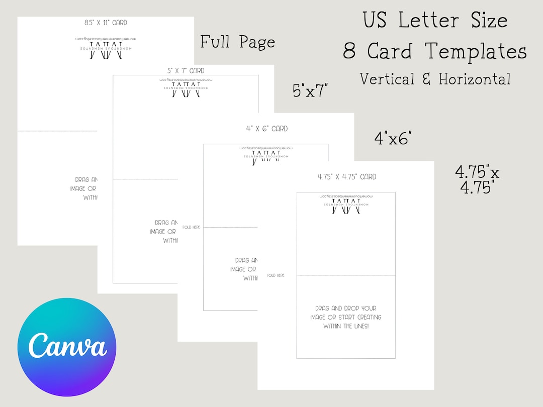 Editable Canva Card Templates | US Letter Size | 8 Card Formats | DIY ...