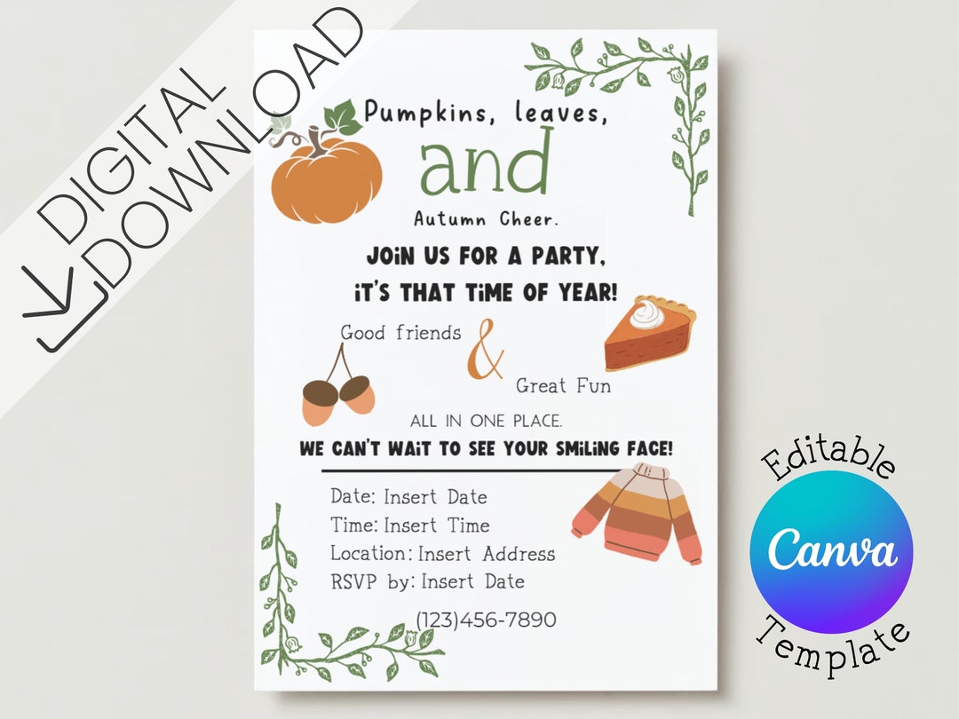 Editable Fall Party Invitation, Autumn Celebration, Digital Download ...