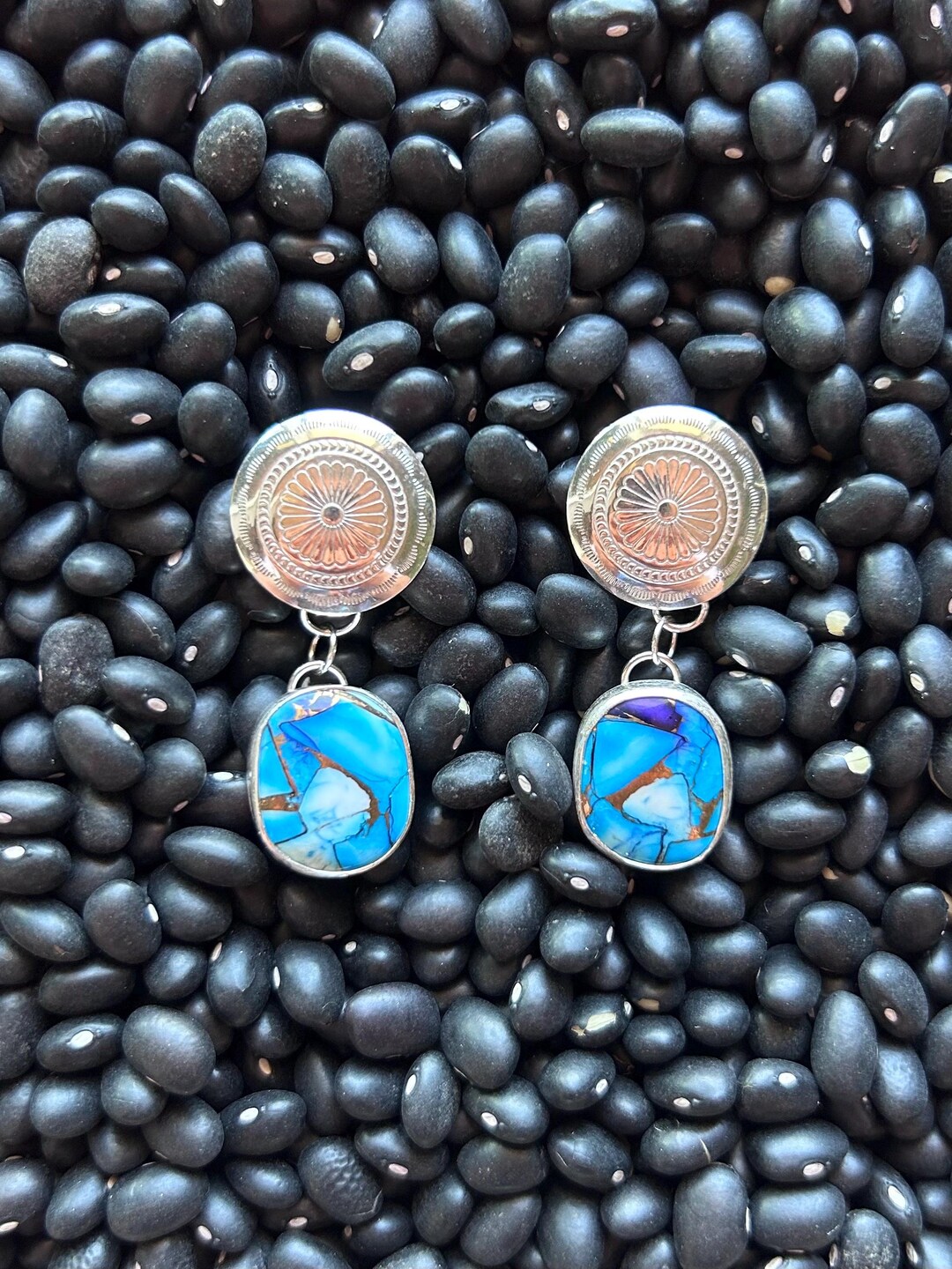 Native Concho & Purple Dahlia Drop Sterling Silver Stud Earrings - Etsy