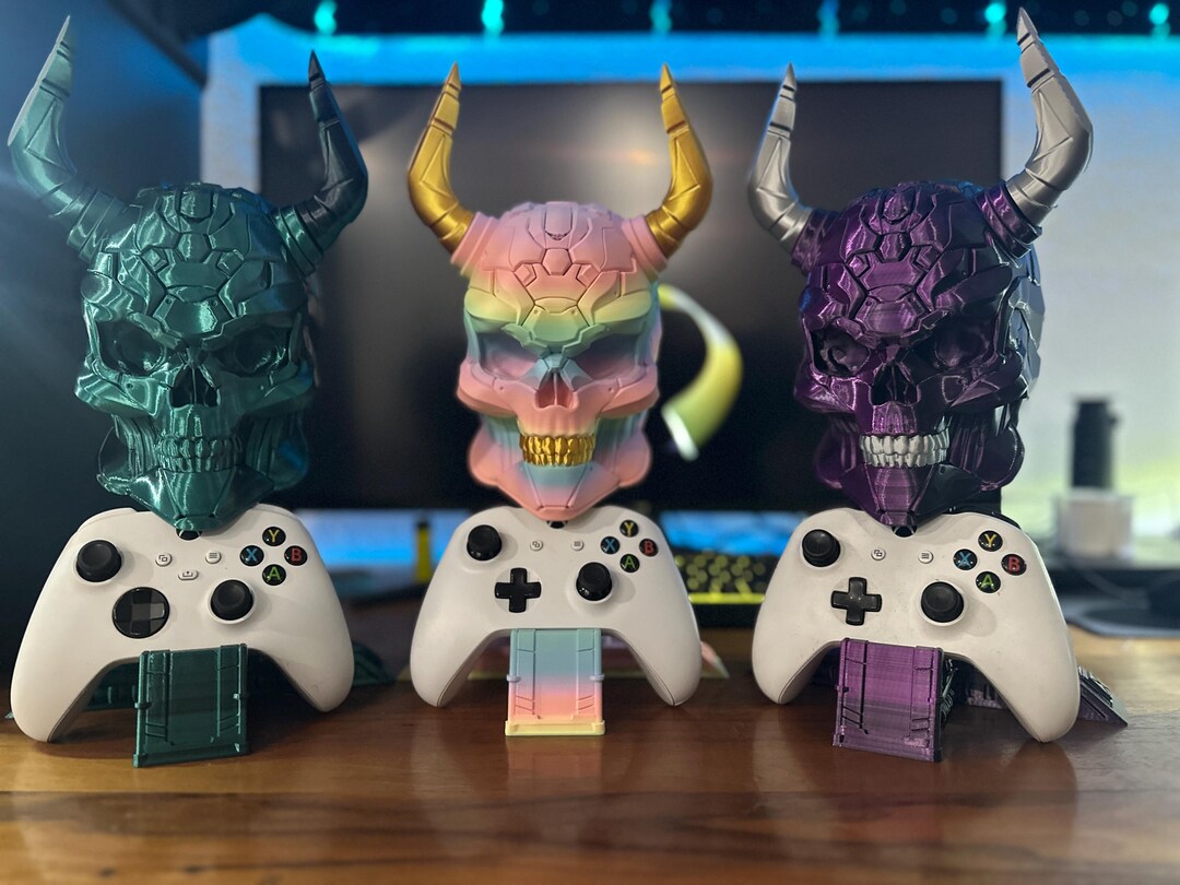 Controller Headset Stand Skull With Horns - Unique Gaming Decor ...