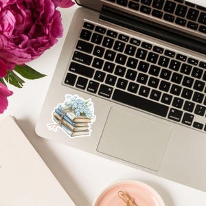 Vintage Books and Blue Flowers Sticker, Cute Bookish Vinyl Sticker ...