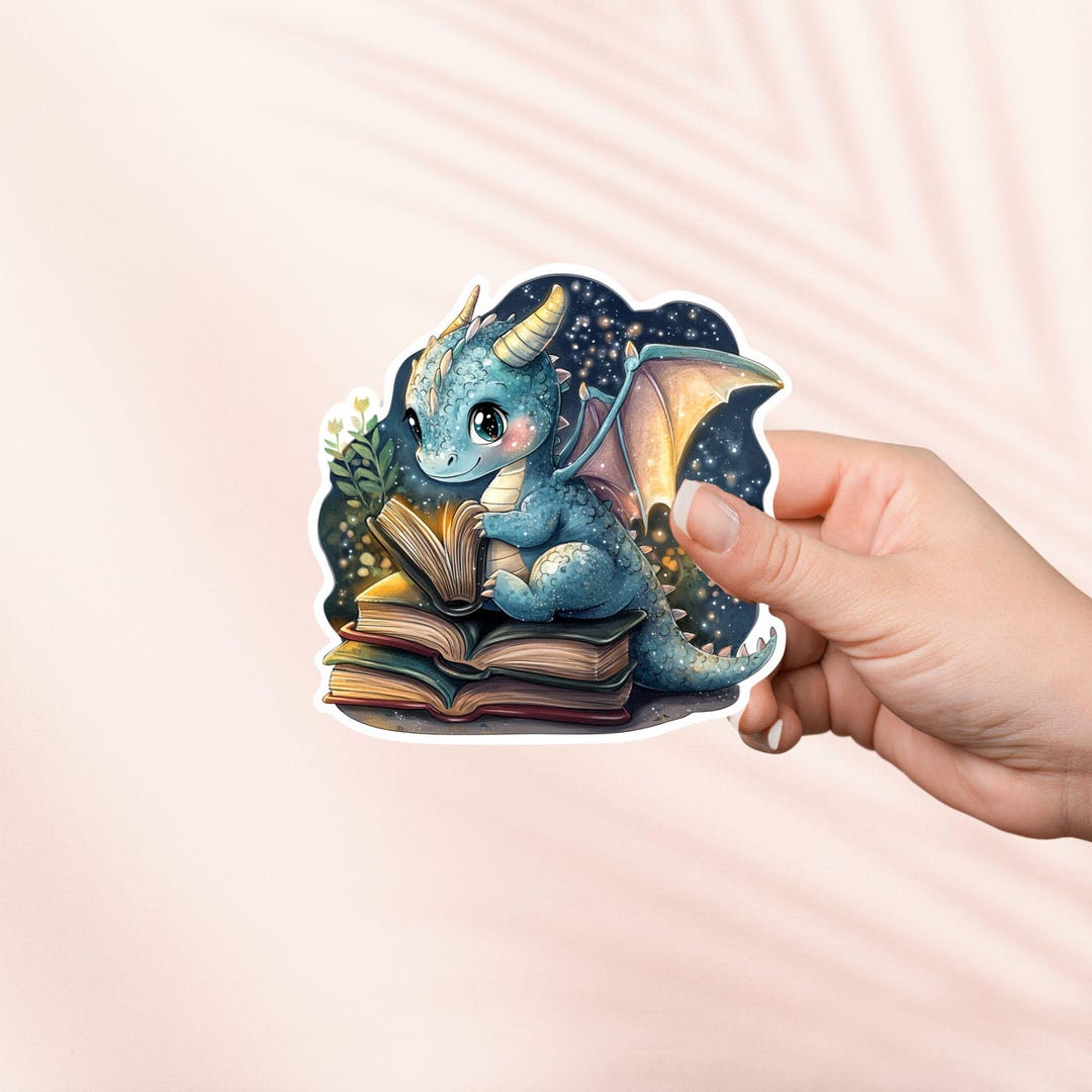 Book Dragon Fantasy Reader Sticker, Cute Dragon, Bookish Merch, Book ...