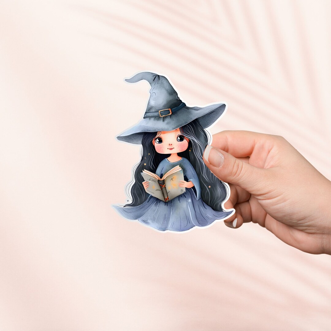 Kawaii Witch Reading Sticker, Cute Book Sticker, Kindle Stickers ...