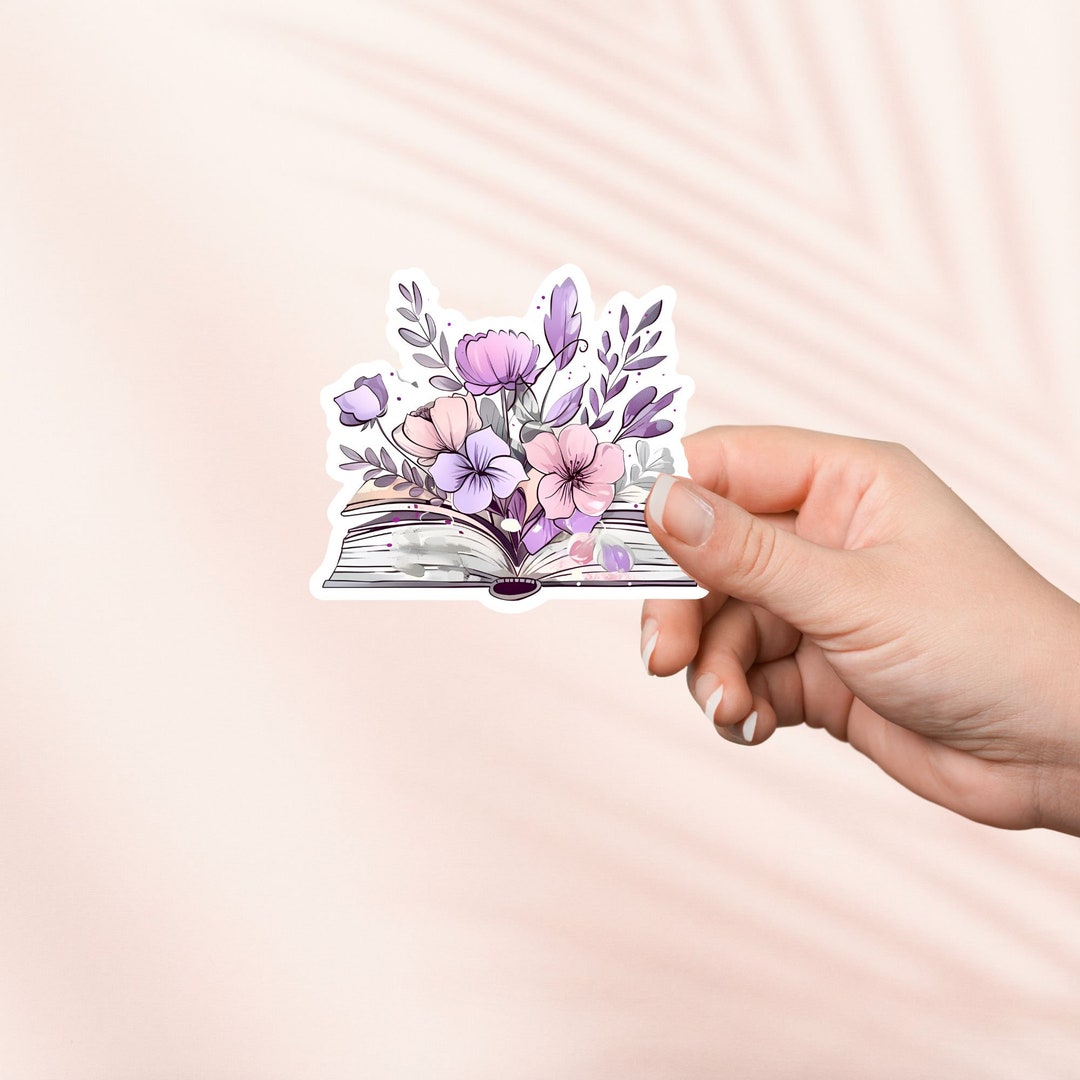 Book and Flowers Sticker, Cute Bookish Vinyl Sticker, Bookish Merch ...