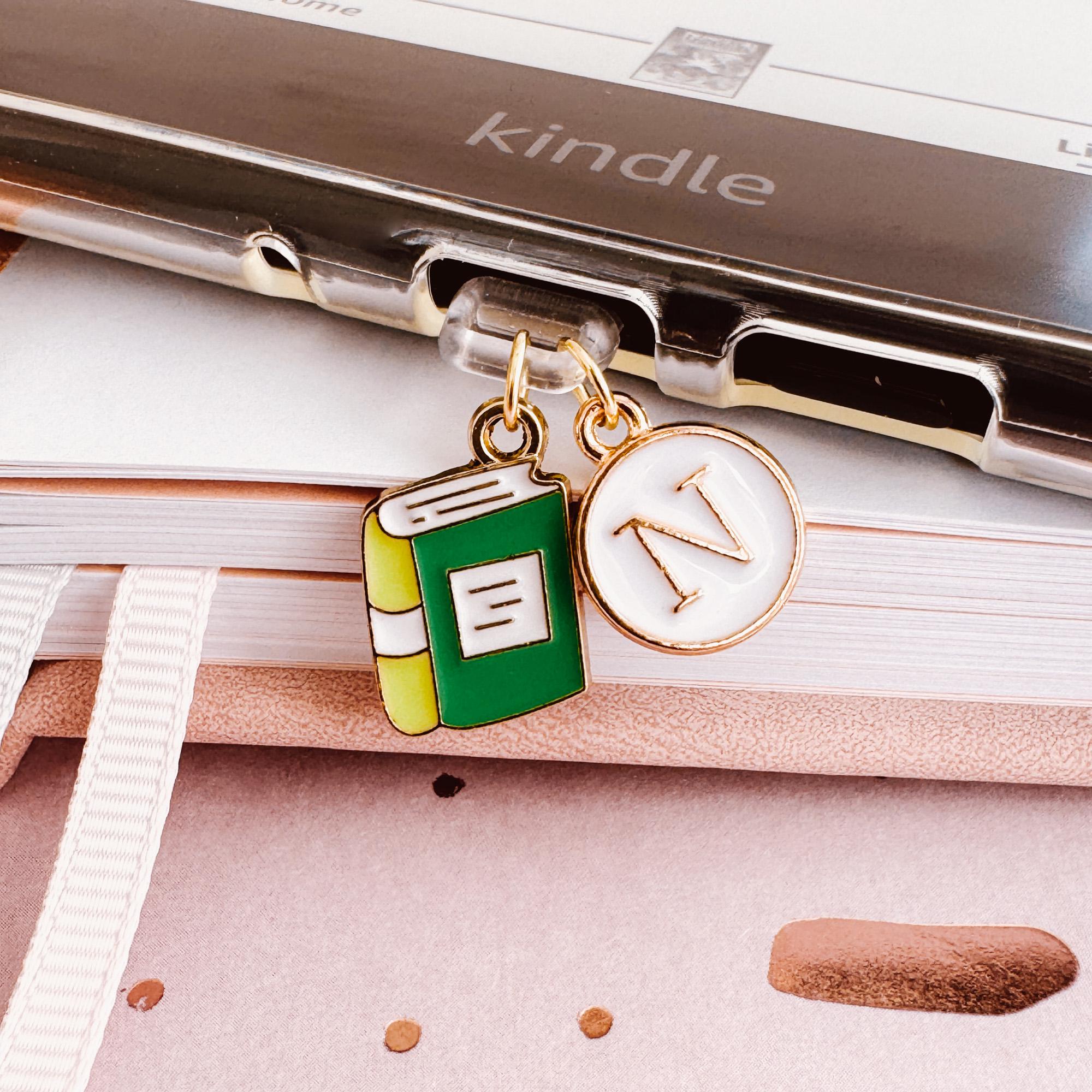 Personalized Kindle Charm, Book and Initial Dust Plug Charm, Customized ...