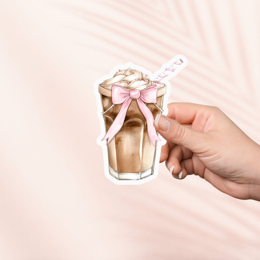 Pink Bow Coquette Cappuccino Sticker, Cute Vinyl Sticker, Bookish Merch ...