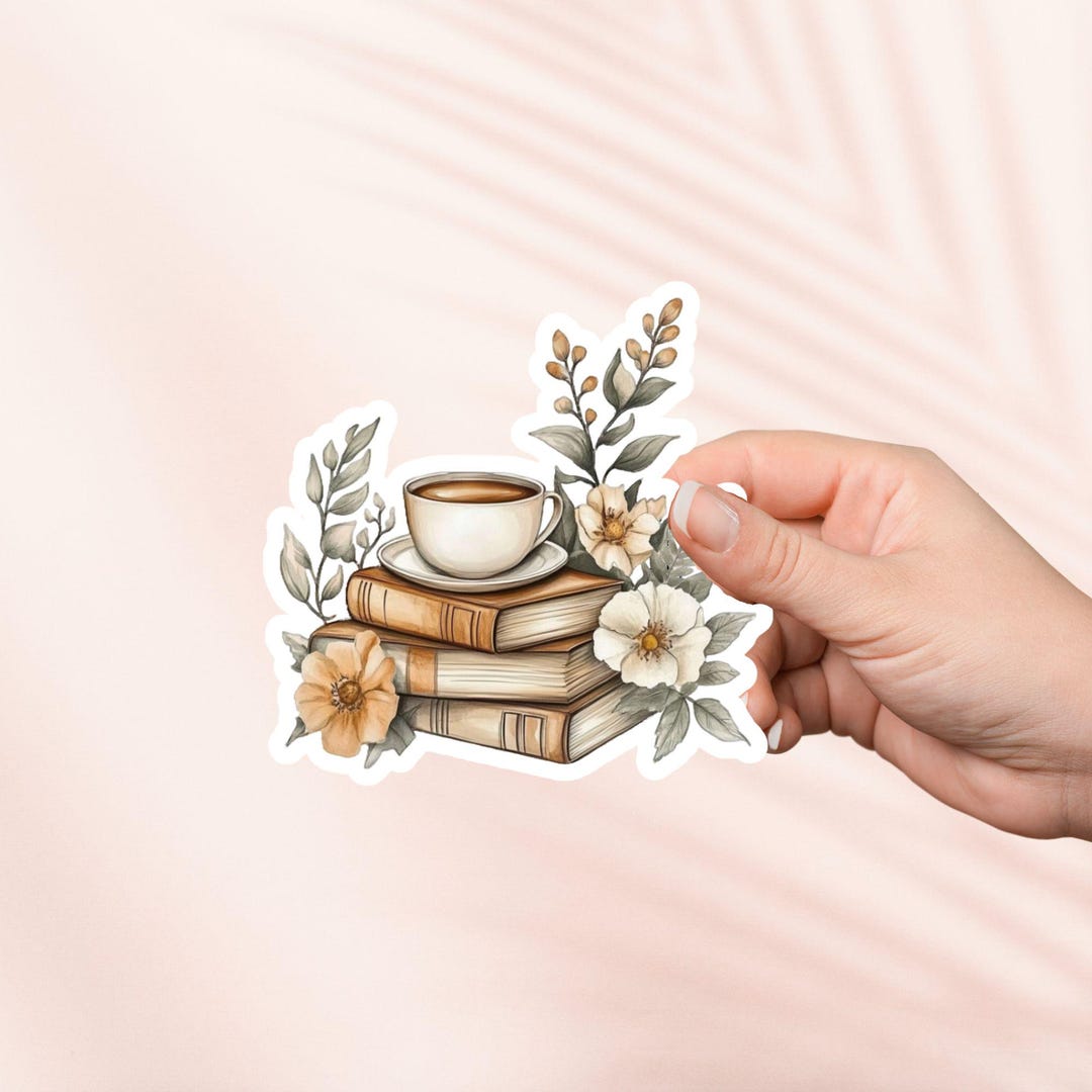 Books and Coffee Sticker, Cute Bookish Vinyl Sticker, Bookish Merch ...