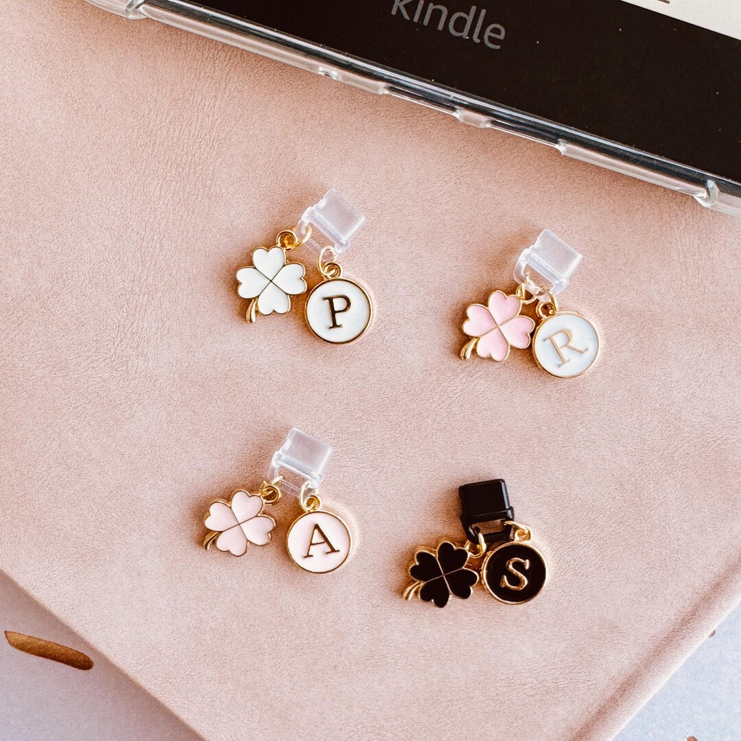 Personalized Kindle Charm, Clover and Initial Dust Plug Charm ...