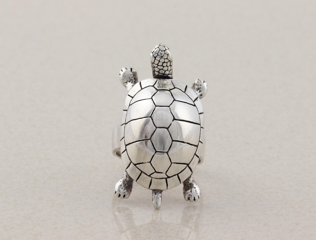 Sterling Silver Large Moving Head & Legs Articulated Turtle Ring Size 8 ...