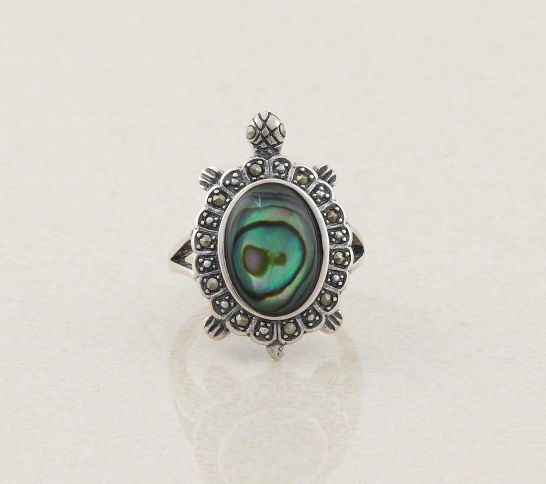 Sterling Silver Abalone & Marcasite Turtle Ring Size 7 - Etsy