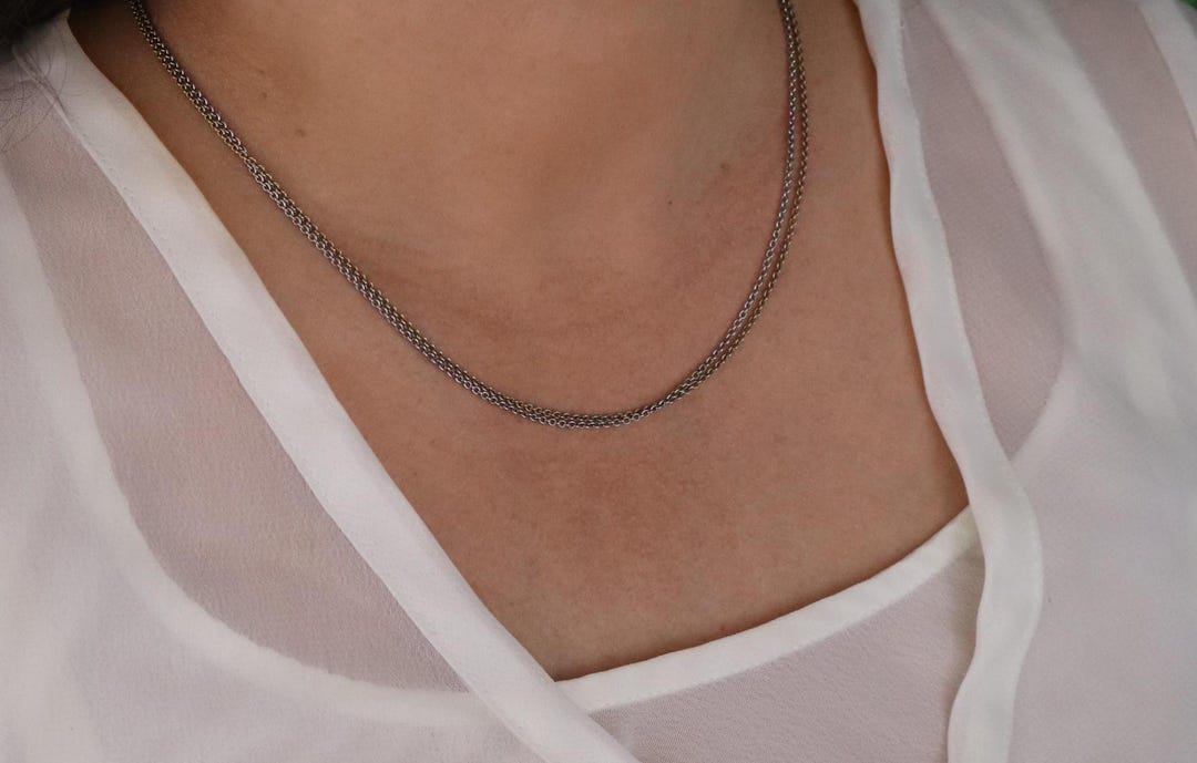 Sterling Silver Double Chain Necklace One Strand is Gold Over Sterling ...