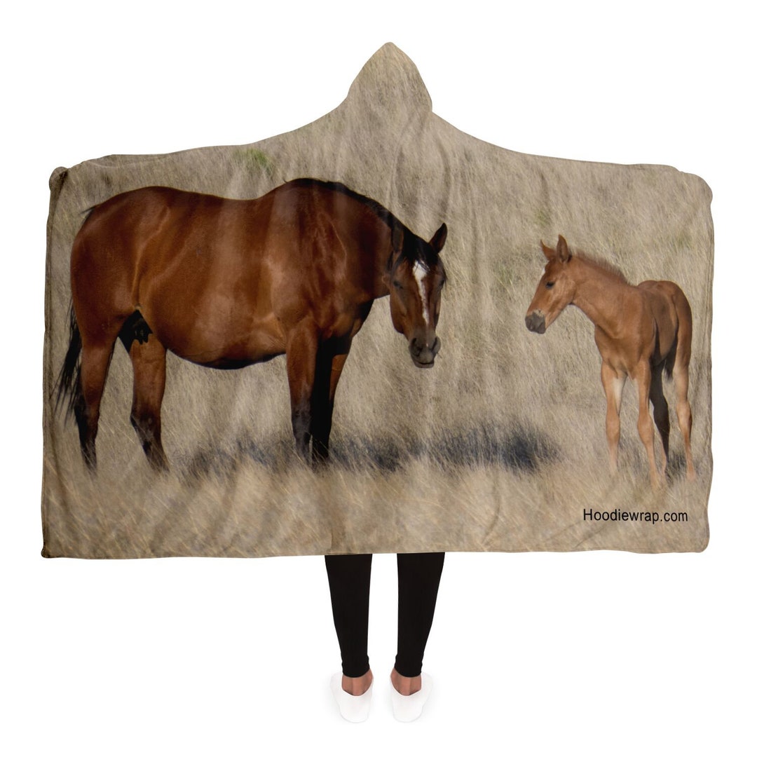 Hooded Photo Blanket Wrap Featuring a Mare and Foal in Pasture - Etsy