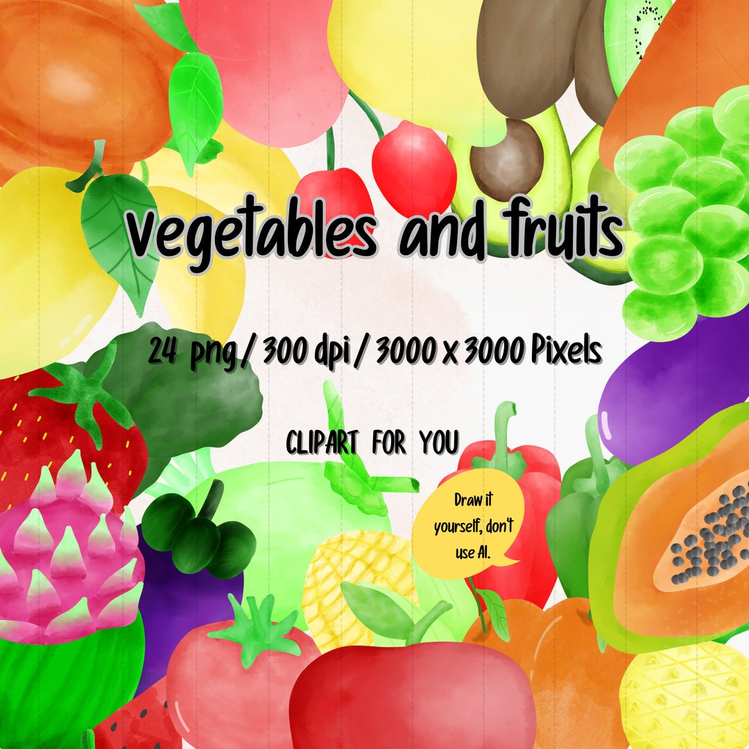 Beautiful Colorful Fruit and Vegetable Clip Art, Fruits and Vegetables ...