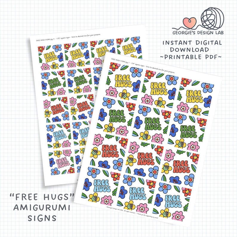 Free Hugs Printable Gift Tags | Bright Floral Cards for Crochet ...