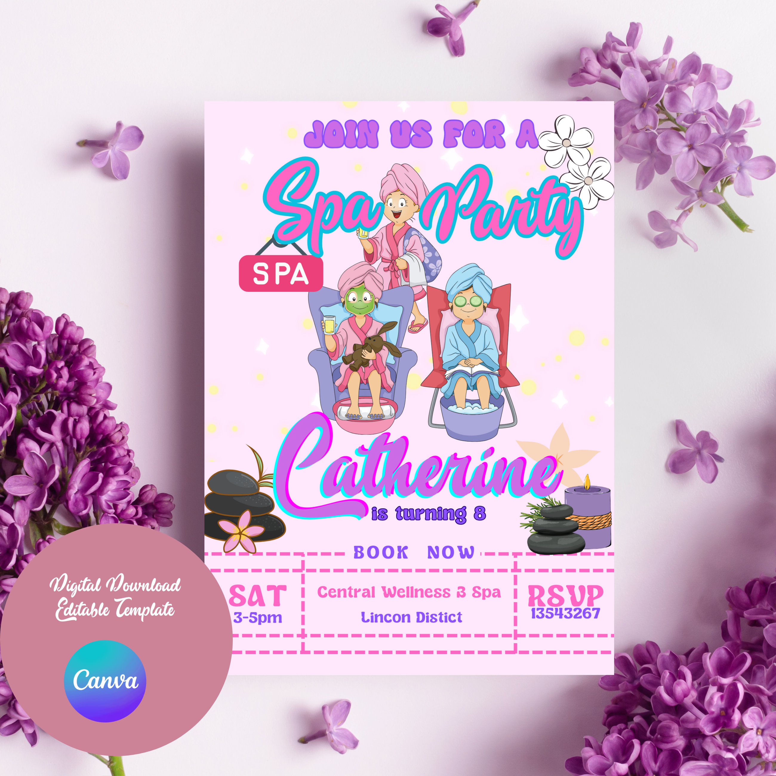 Editable Spa Day Birthday Party Invitation Template, Spa Birthday ...
