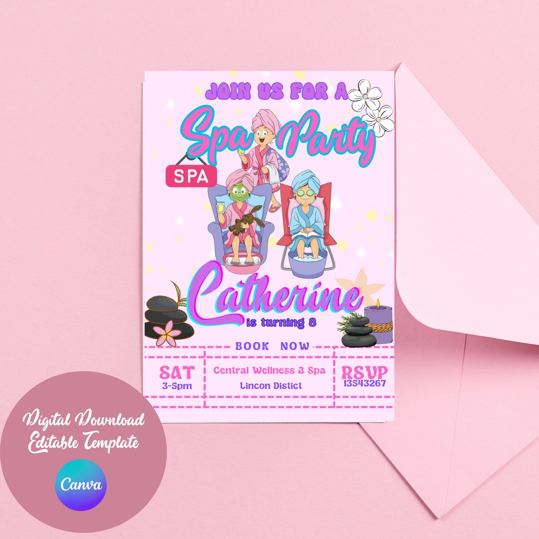 Editable Spa Day Birthday Party Invitation Template, Spa Birthday ...