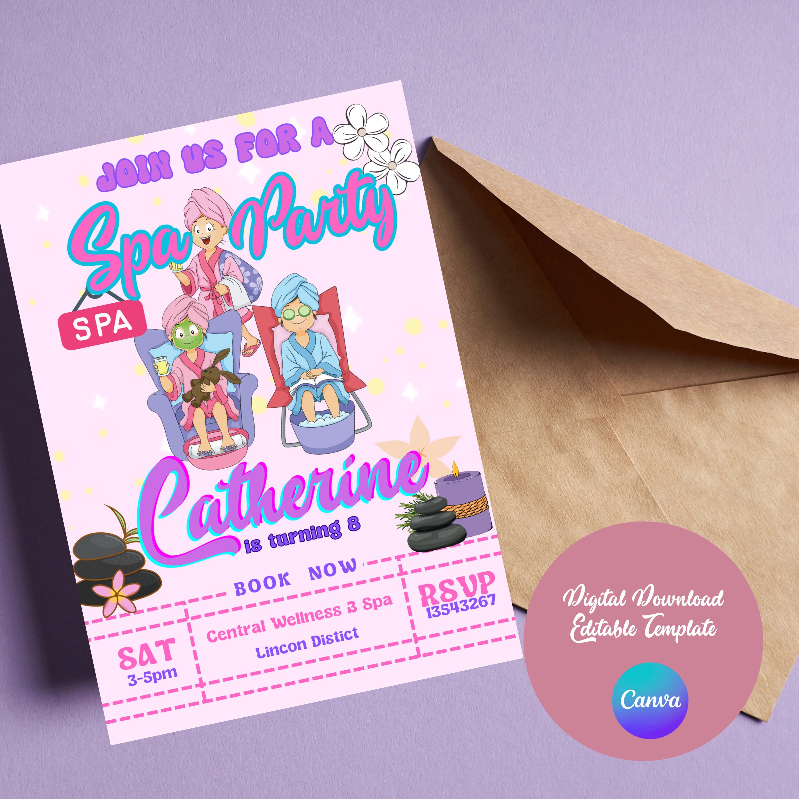 Editable Spa Day Birthday Party Invitation Template, Spa Birthday ...