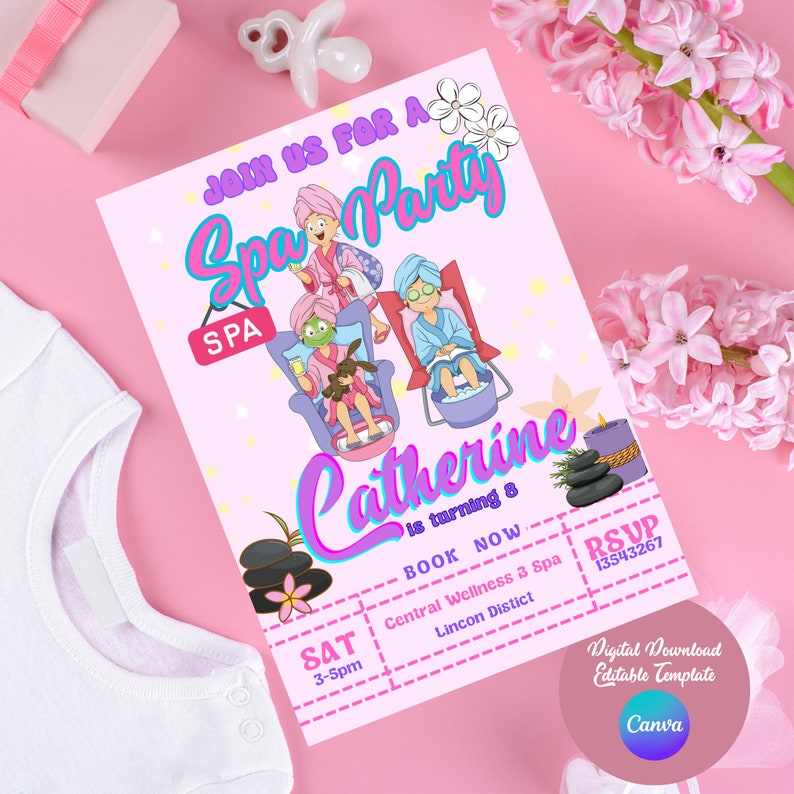 Editable Spa Day Birthday Party Invitation Template, Spa Birthday ...