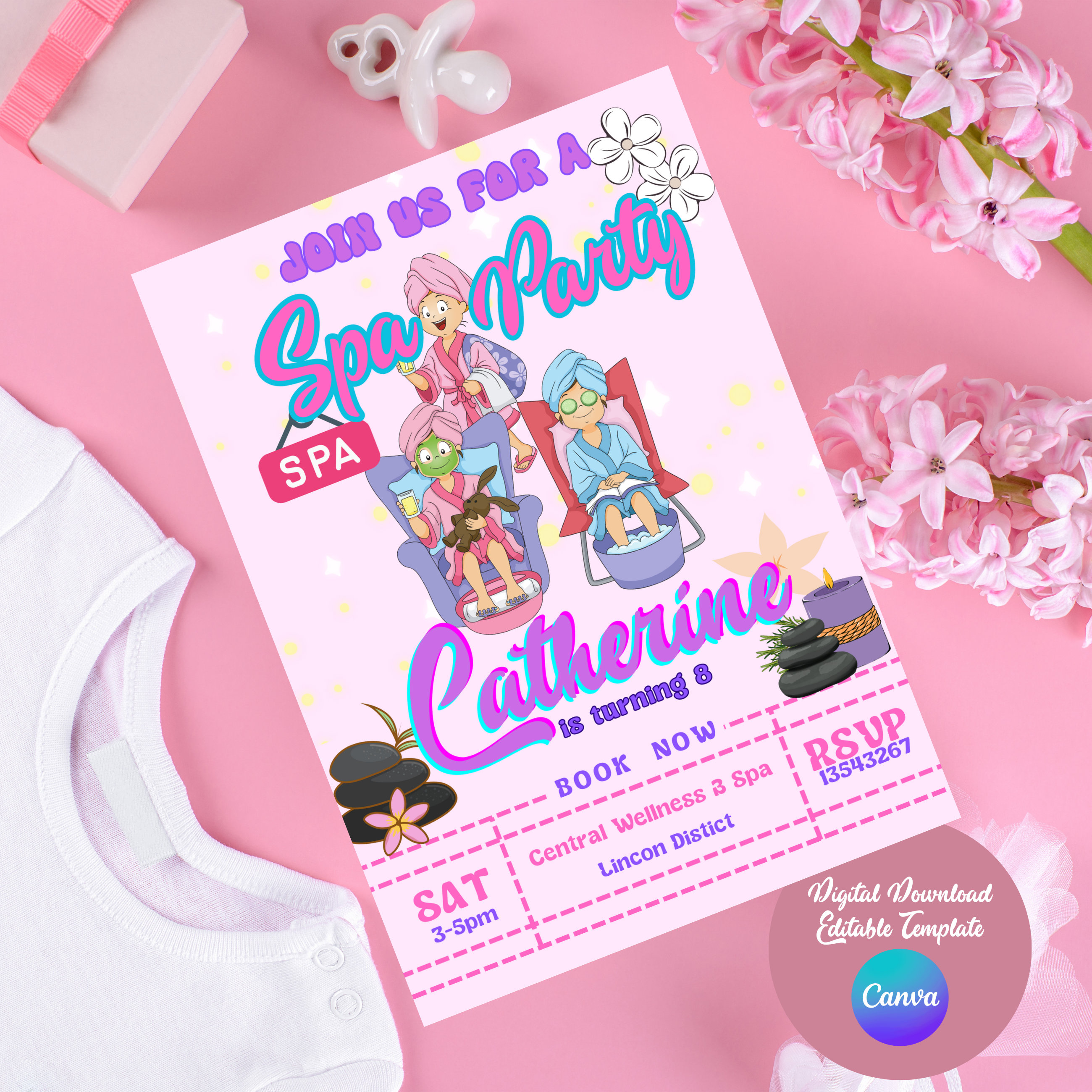 Editable Spa Day Birthday Party Invitation Template, Spa Birthday ...