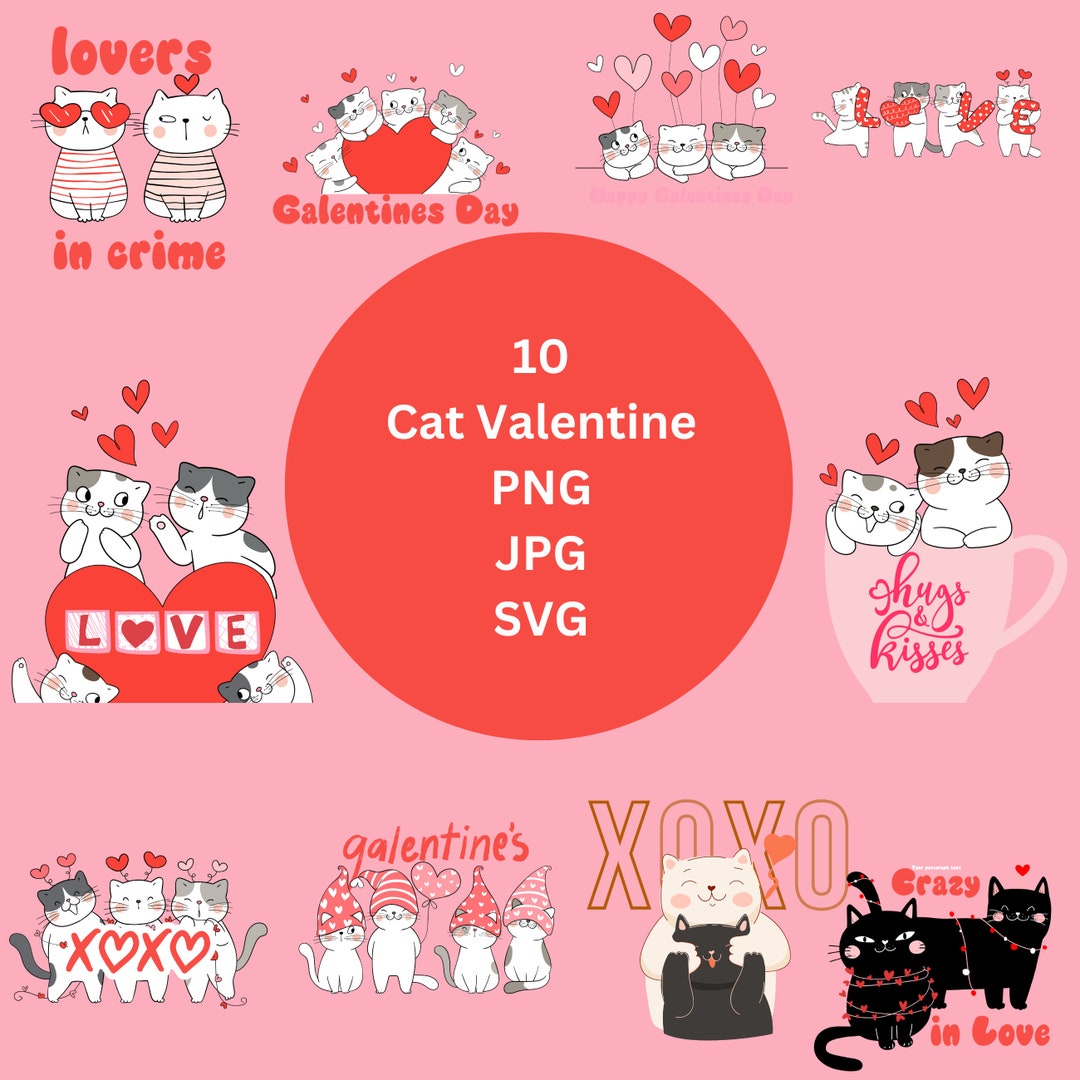 10 Cute Valentine PNG, Cat Mom SVG, Funny Cat Valentine SVG, Cat Heart ...