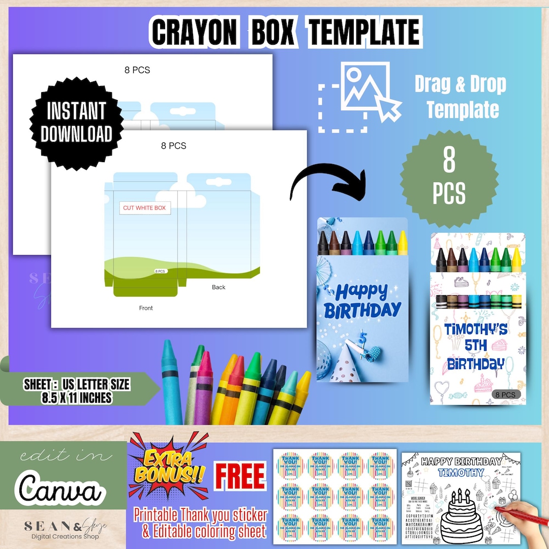 8pcs Crayon Box Template, DIY Party Favors, Crayon Holder, Crayon ...